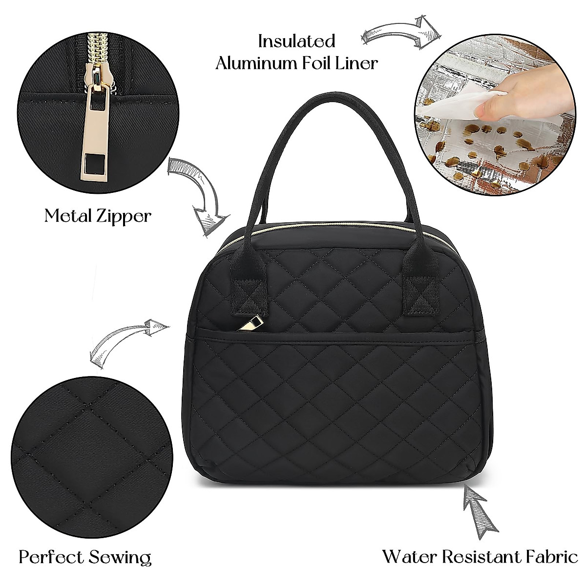 CAMTOP Lunch Box for Women Insulated Lunch Bag Lunchbox Cooler Thermal Leakproof Quilted Reusable Lunch Tote Bag for Work School Travel Picnic