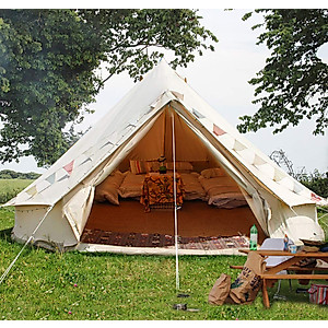 PlayDo 5M/16.4ft Waterproof Cotton Canvas Wall Tent Bell Yurt with Stove Flue Kit for 6-8 Person Camping Hiking Hunting Festival Party