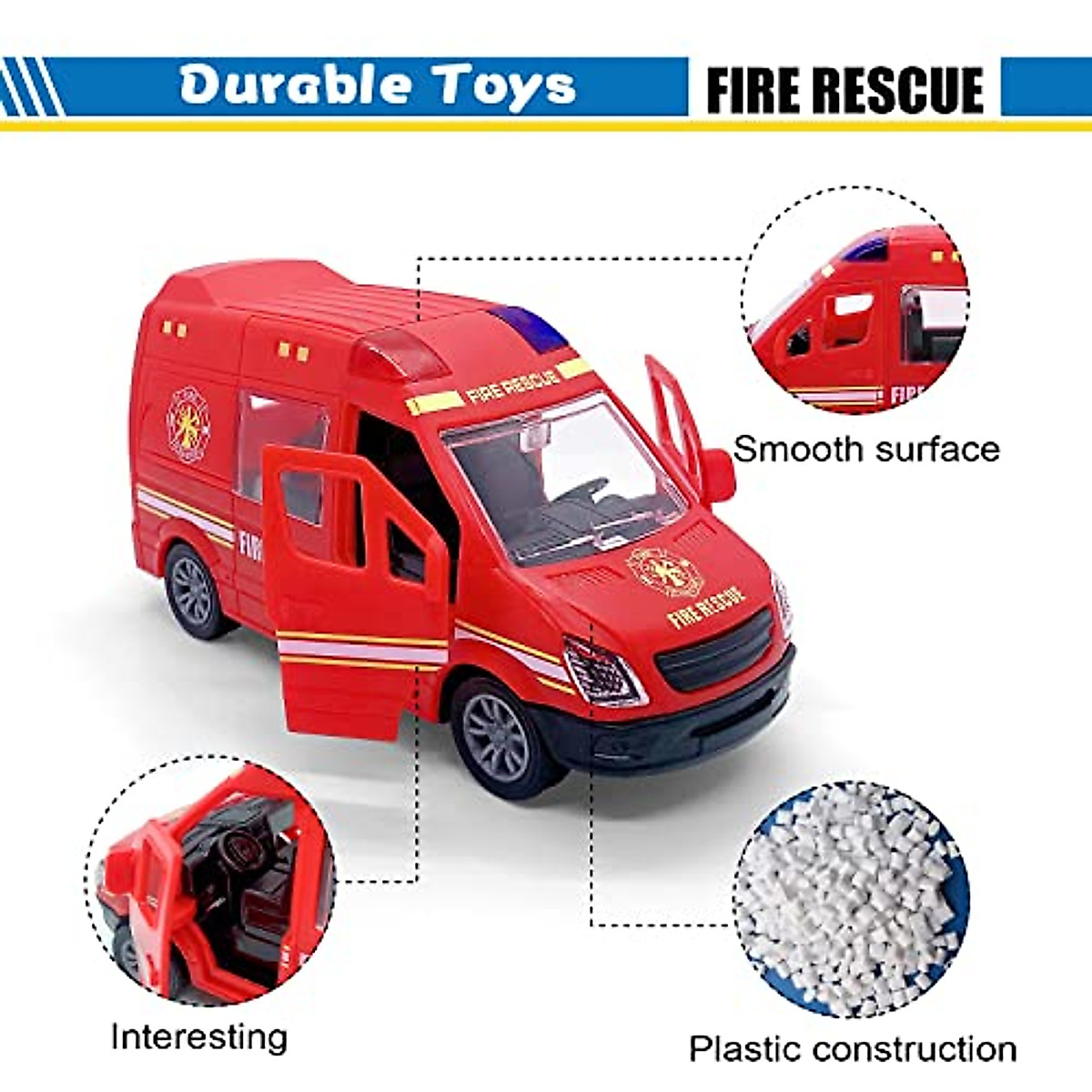Wikineon Garbage Truck, Police Car Ambulance Toy, Toy Food Truck, Kids Toys Cars,Toddler Toys, Green Toys as your little One's Garbage Truck Toys Police Car Toy Food Van Collection Age 3+, Red Color