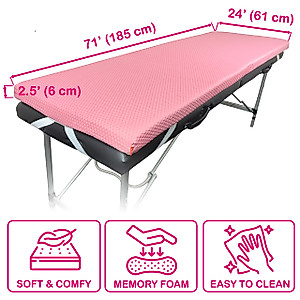 XOLLOZ | Lash Bed Mattress + Pillow (Pink) | Comfortable Mattress Topper - with Four Corner Straps & Anti-Slip Bottom | Curved Lash Bed Pillow with Neck and Back Support, Two Pockets On The Sides