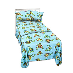 Teenage Mutant Ninja Turtles Bedding Set Toddler Bed - Bundle with TMNT Bed Sheets with Flat Sheet, Fitted Sheet, and Pillowcase for Twin Bed Plus Tattoos, More | TMNT Sheets Twin