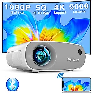 Projector with WiFi and Bluetooth, 5G WiFi Mini Projector, Native1080P Portable Outdoor Projector with Remote Control, 9000Lux Movie Projector Compatible with Smartphone/TV Stick/PS4/Laptop/Switch
