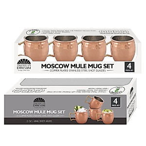 J&V TEXTILES Moscow Mule Copper Mugs - Gift Set of 4, 100% Solid Handcrafted Copper Cups - 2 Ounce Food Safe Hammered Mug For Mules