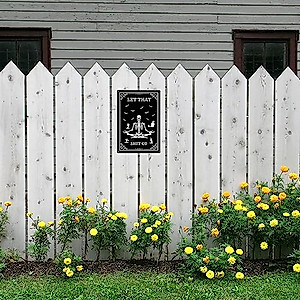 Funny Black Goth Sign Skull Let That Shit Go Metal Signs for Skeleton Halloween Goth Bathroom Decor 8x12 Inch