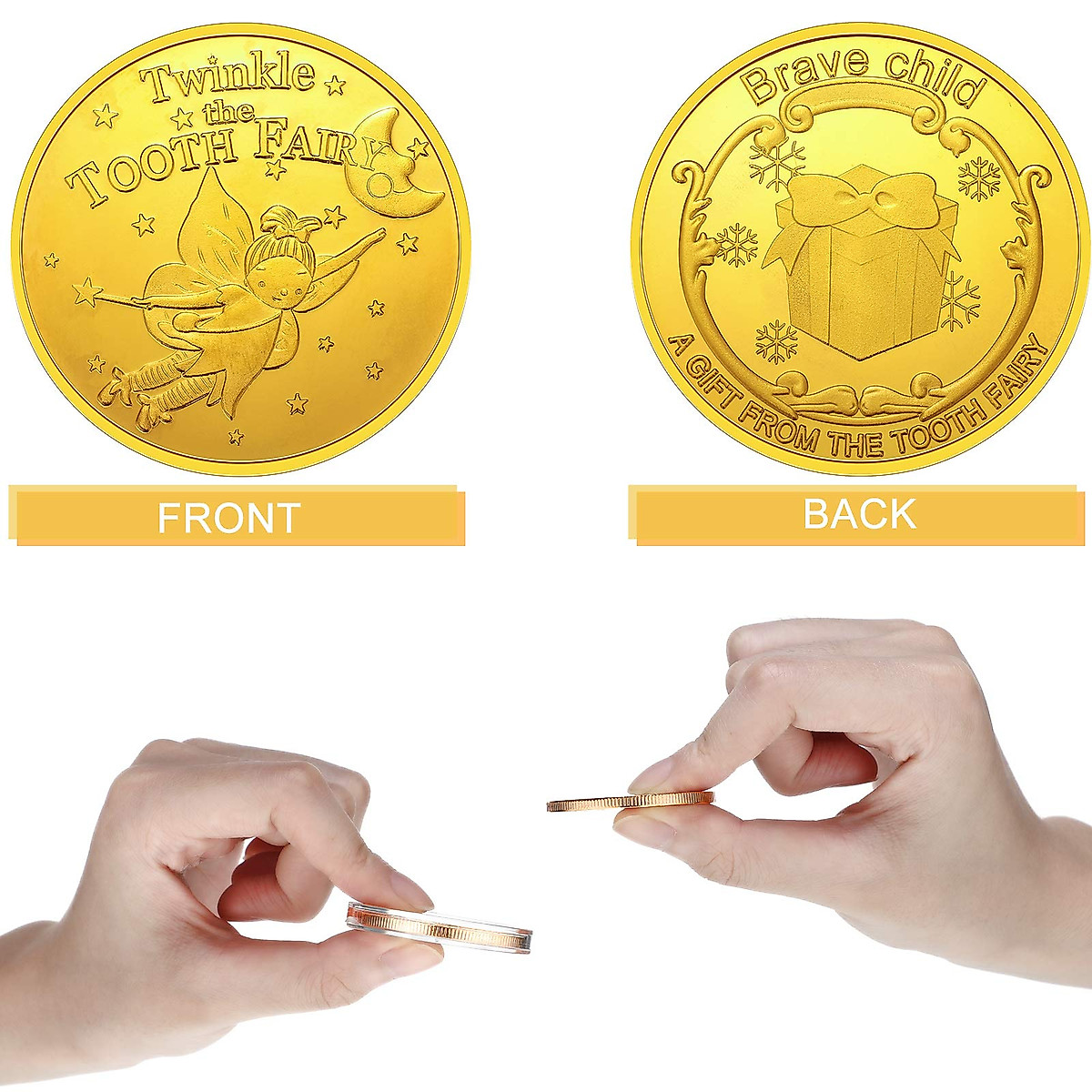 Tooth Fairy Gold Coins for Kids Boys Girls Lost Teeth Reward Commemorative Coin Tooth Fairy Golden Coin with Plastic Case No Fading Tooth Fairy Commemorative Coin for Lost Tooth Kids (10 Pieces)