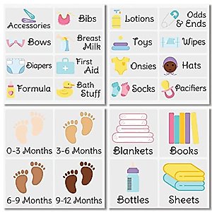 mDesign Home Organization Labels, Preprinted Label Stickers for Nursery/Playroom Storage and Cleaning, Household Organizing for Jars, Canisters, Containers, Bins, or Boxes, 24 Count, Clear/Black/Image