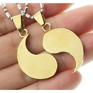 R.H. Jewelry Mens Womens Lovers Couple Stainless Steel Yin Yang Two Piece Pendant Necklace Set