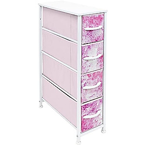 Sorbus Narrow Dresser Tower with 4 Drawers - Vertical Storage for Bedroom, Bathroom, Laundry, Closets, and More, Steel Frame, Wood Top, Easy Pull Fabric Bins (Tie-dye Pink)