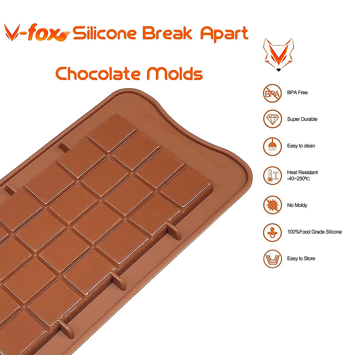 V-fox Silicone Break-Apart Chocolate, Protein and Energy Bar Molds (Set of 2)