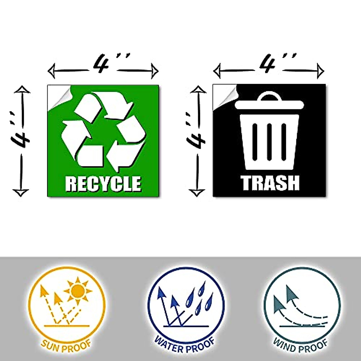 Trash and Recycling Stickers - 4" х 4" Recycle and Trash Stickers - Pack of 4 - Trash and Recycle Stickers - Waste Management Sticker - Trash Recycle Stickers - Recycling Stickers for Trash Can