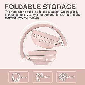 iKF T1-Wireless Wired Headphones Call Noise Cancelling Bluetooth Headset Bass Stereo Sound 50 Hours Using Time Built-in Microphone Pairing 2 Devices Compatible iOS/Android (Off-White)
