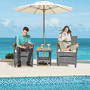 5 Piece Outdoor Patio Furniture Set with Table&Ottoman Outdoor Furniture Patio Set Bistro Wicker Patio Set of 2 Outside Lawn Chairs Conversation Sets for Porch Balcony Deck(Gray Wicker&Beige Cushion)