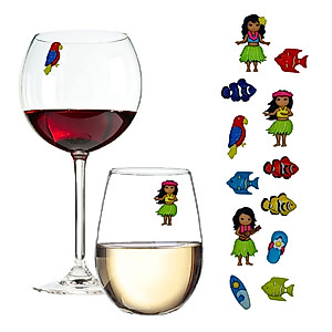 Simply Charmed Hawaiian Beach Magnet Wine Glass Charms - Set of 12 Drink Markers for Stemmed or Stemless Glasses