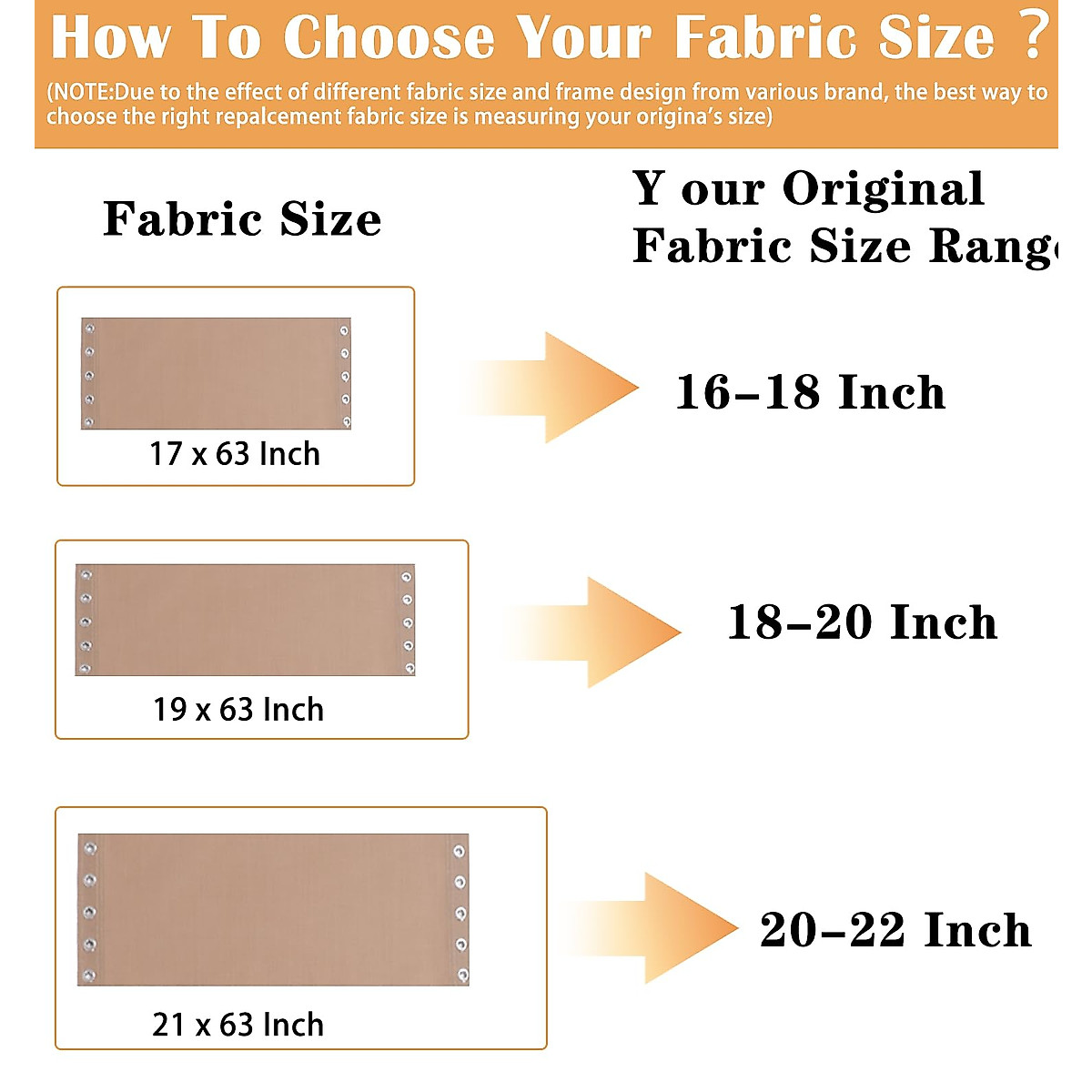 17" 19" 21" Wide Zero Gravity Chair Replacement Fabric, Repair Cloth with 4 Gravity Chair Replacement Cord Screws Kit, Zero Gravity Chair Accessories for Sling Patio Lawn Lounge Chair, Tan