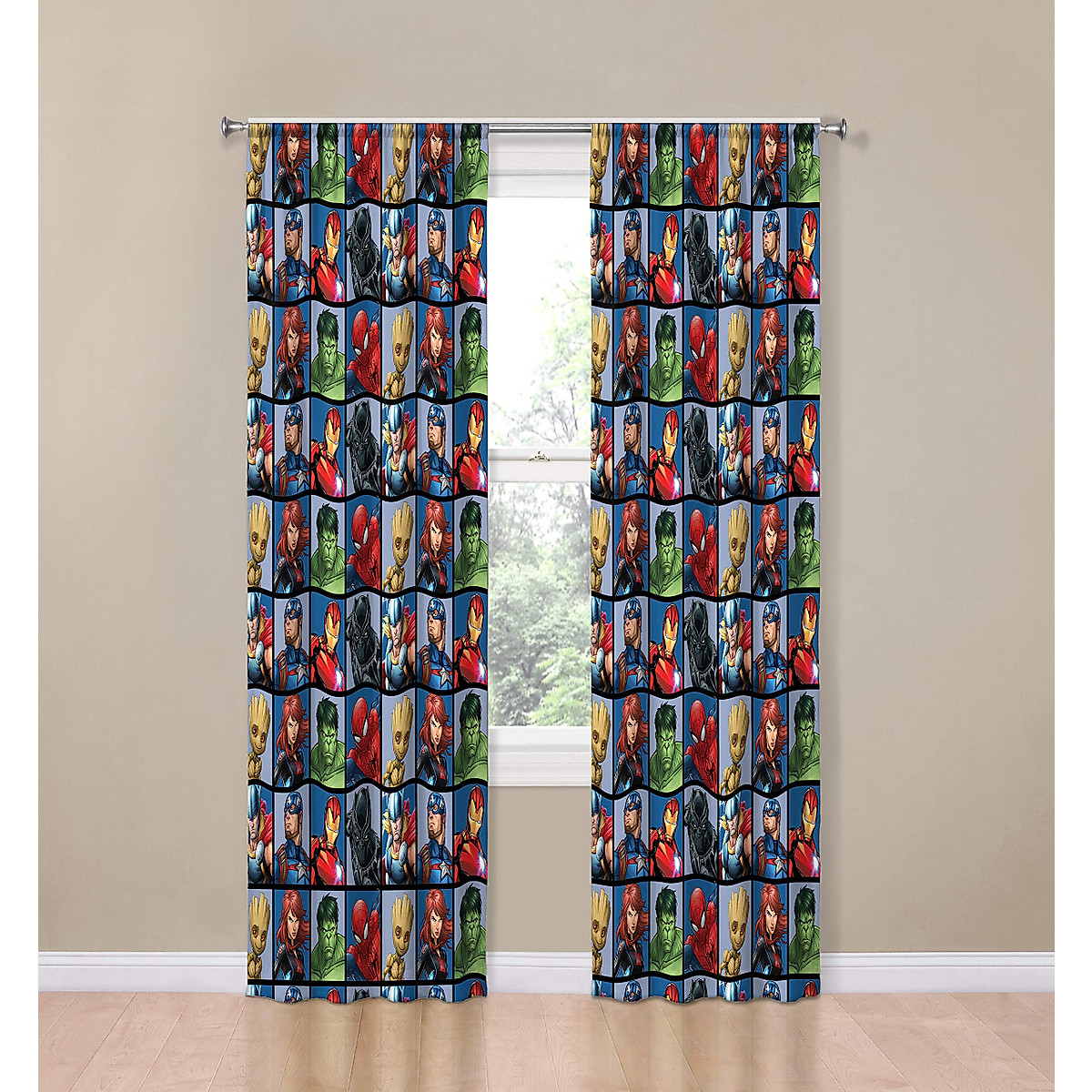 Jay Franco Marvel Avengers Team 84" inch Drapes 4 Piece Set - Beautiful Room Décor & Easy Set up - Window Curtains Include 2 Panels & 2 Tiebacks (Official Marvel Product)