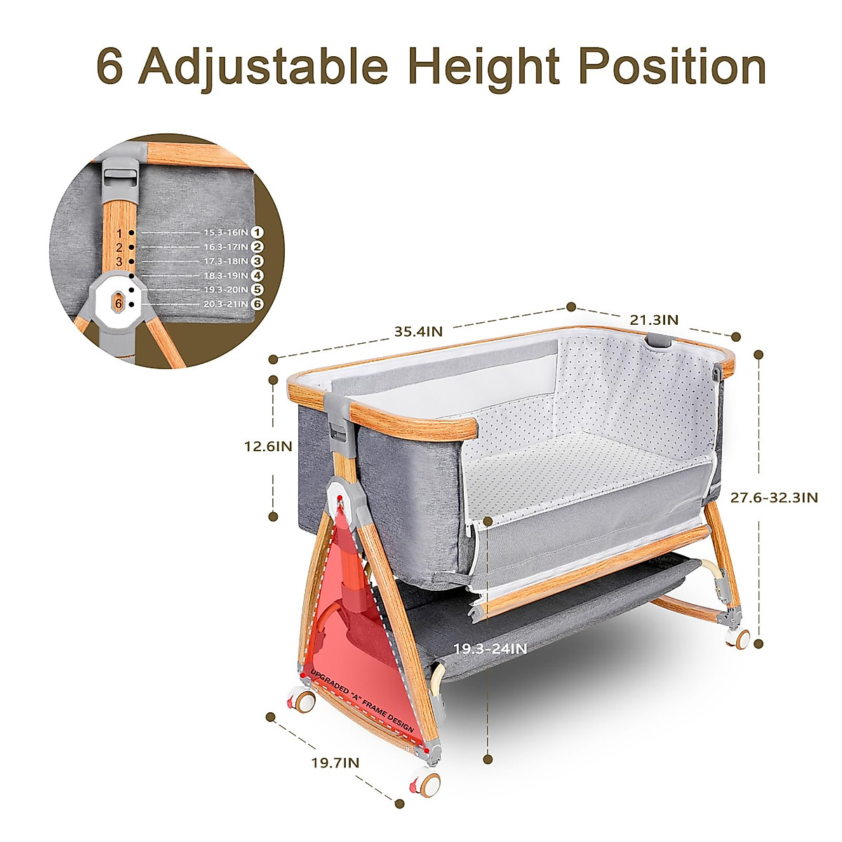 Komcot Baby Bassinet, Bedside Bassinet for Baby, 6 Height Adjustable Baby Bed, 3 in 1 Bassinet Bedside Sleeper with Wheels, Mosquito Net, Portable Bedside Crib for Infant/Baby/Newborn (Light Grey)