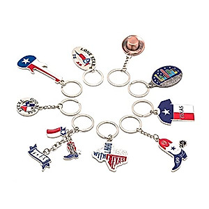 Texas Bundle Souvenir Keychains, 21 Pcs Set, Texas Lone Star on Texas State Map, Don't Mess with Texas, I Love Texas, Longhorn, Texas Seal, Texas Bottle Opener, Texas Collection, Metallic