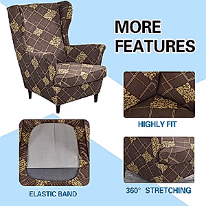 IMYOGI Stretch Wing Chair Slipcover 2 Pieces Wingback Covers with Seat Cushion Slipcover, Non-Slip Armchair Covers Furniture Protector for Kids and Pets (Color : Loka)