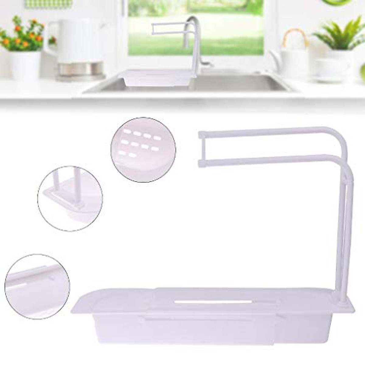 2 Pack Updated 2-in-1 Telescopic Sink Holder Rack Sink Organizer Expandable Storage Drain Basket Rack Sponge Soap Holder Drainer Sink Tray Adjustable Faucet Clip Drain Basket Rack for Home,Kitchen