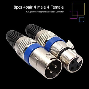 Hovico XLR Connectors,8pcs 4 Male 4 Female XLR 3Pin Plug Microphone Audio Cable Connector Adapter Mini Portable Accessories