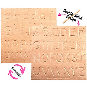 Montessori Mama Alphabet Tracing Board | Learn to Write Letter Boards | Educational Toys Preschool Learning | Reversible Wooden Letters Alphabet Toys