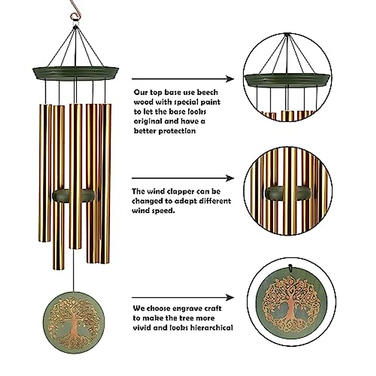 WindChimes Outdoor Deep Tone,Large Memorial Wind Chimes for Loss of Loved One Engrave Tree of Life,Sympathy Wind Chimes for Oouside, Gifts for Mother,Garden Home Yard Hanging Decor