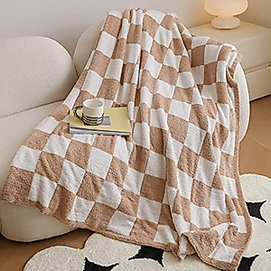 MH MYLUNE HOME Ultra-Soft Checkered Blanket Microfiber Checkerboard Blanket Reversible, Plaid Cozy Fuzzy Chessboard Throw Blanket Plush for Bed Couch Sofa (Khaki, 51"x63")