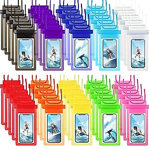 Flutesan 50 Pack Clear Waterproof Phone Pouch Universal Waterproof Phone Case Waterproof Pouch Dry Bag with Lanyard for Water Games Protect