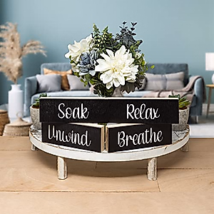 JennyGems Relax Soak Unwind Breathe Wooden Block Signs, Farmhouse Wood Sign Set, Black and White Bathroom Decor, Made in USA