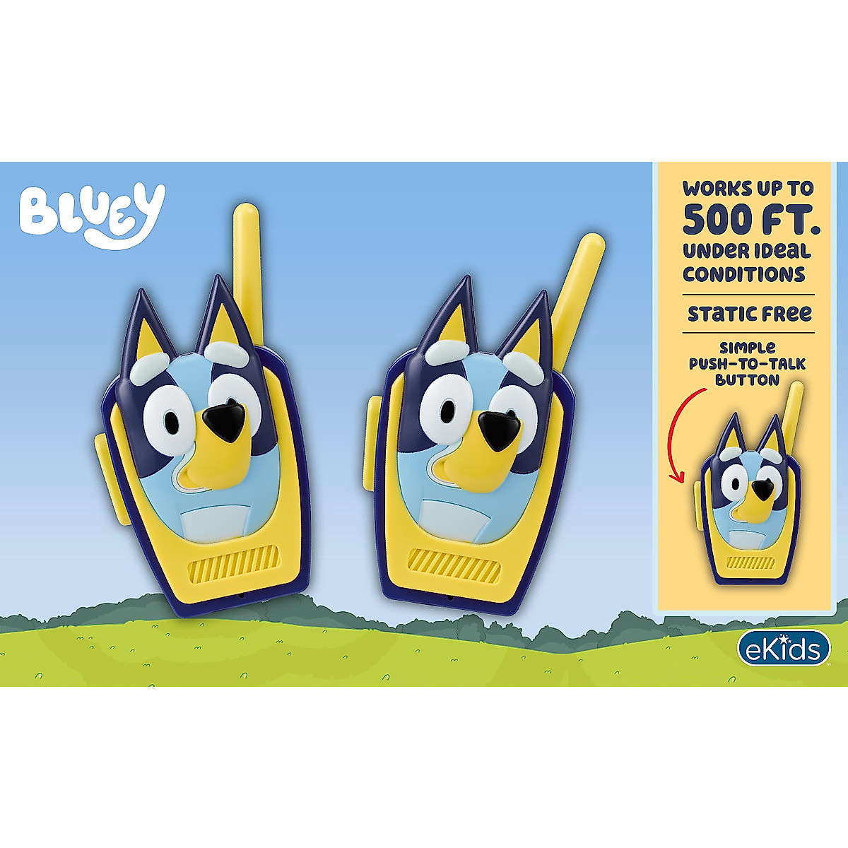 ekids Bluey Toy Walkie Talkies for Kids, Indoor and Outdoor Toys for Kids and Fans of Bluey Toys for Boys and Girls