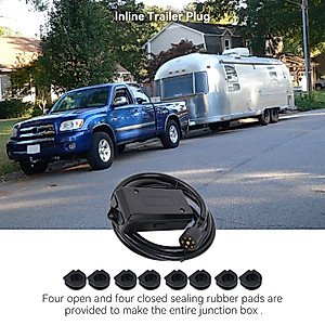 Emptty Inline Trailer Plug, Heavy Duty 7 Way Plug Inline Trailer Cord with 7 Gang Junction Box - 8 Feet Ideal for RVs, Trailers, Campers, Caravans, Trucks, Food Trucks and Other Towing Vehicles