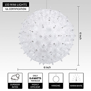 6” Christmas Starlight Sphere Outdoor Clear Lighted Ball Hanging Lights 100 Replaceable Bulbs for Xmas Indoor Party Wedding Home Commercial Decorations, Stackable Plug
