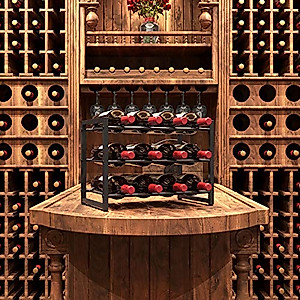 OROPY Wine Rack Freestanding Floor Counter, 3 Tier Display Storage Wine Rack for Countertop, 12 Bottles Wine Rack for Liquor Shelf (Metal Black)