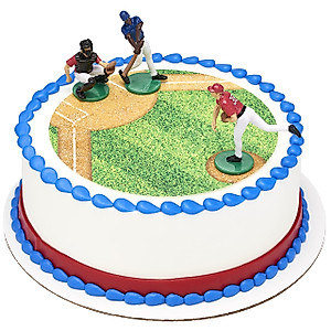 DecoSet® Batter Up 3 Piece Decorations Set, Cake and Cupcake Toppers for Baseball Themed Birthdays, Celebrations, and Parties, Food Safe, Re-usable, Red, Blue
