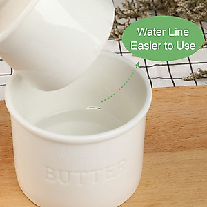 Warome Butter Crock, Butter Dish with Lid for Countertop, French Butter Keeper to Leave on Counter with Water Line, Ceramic Butter Holder for Fresh Spreadable Butter-White
