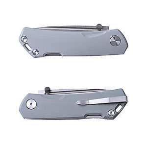 Real Steel Luna Maius ECO EDC Folding Knife - Backlock, Gray G10 Handle, 10Cr15CoMov Blade - Unique Christmas Birthday Gifts for Him, Cool Survival Knife for Emergency Rescue Hiking