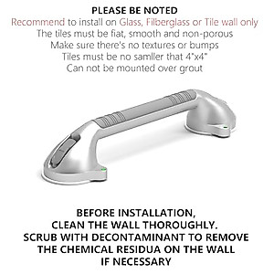 AmeriLuck 16.5inch Suction Bath Grab Bar with Indicators, Balance Assist Bathroom Shower Handle, Silver/Grey（Pack of 2）