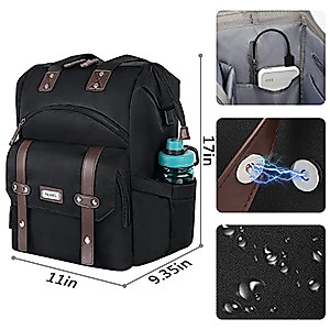 FALANKO Laptop Backpack For Women, Work Doctor Teacher Nurse Wide Open College 17.3 Inch Laptops Backpack Purse with USB Charging Port, Travel Water Resistant RFID Computer Bag for Men Women Black