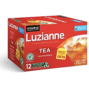 Luzianne Unsweetened Iced Tea, Single Serve Tea K-Cups for Keurig, Authentic Southern Blend of Orange Pekoe and Pekoe Cut Black Teas, 12 Count (Pack of 6)