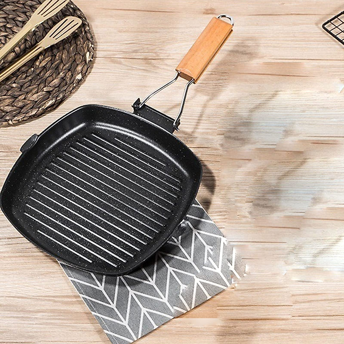 SPICLY Non Stick Frying Pans Frying Pan Non-Stick Folding Pot Phickened Square Grill Plate Kitchen Tools Picnic Grill Household