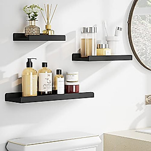 Alsonerbay Black Floating Shelves, Floating Shelves Wood for Wall Storage, Wall Shelf for Bedroom, Living Room, Bathroom, Kitchen, Office and More, Set of 3