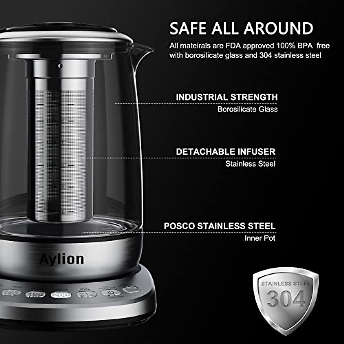 Smart Electric Kettle with Temperature Control, 5 Presets Electric Tea Kettle with Removable Infuser, 2 Hours keep Warm with Auto Shut off, 1.7L, Glass and Stainless Steel, BPA Free