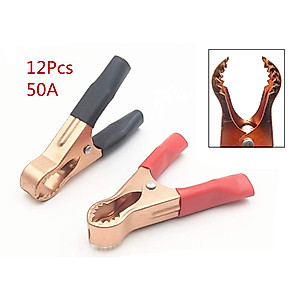 12 Pcs 80mm Car Battery Alligator Clips Clamps 50A Red Black