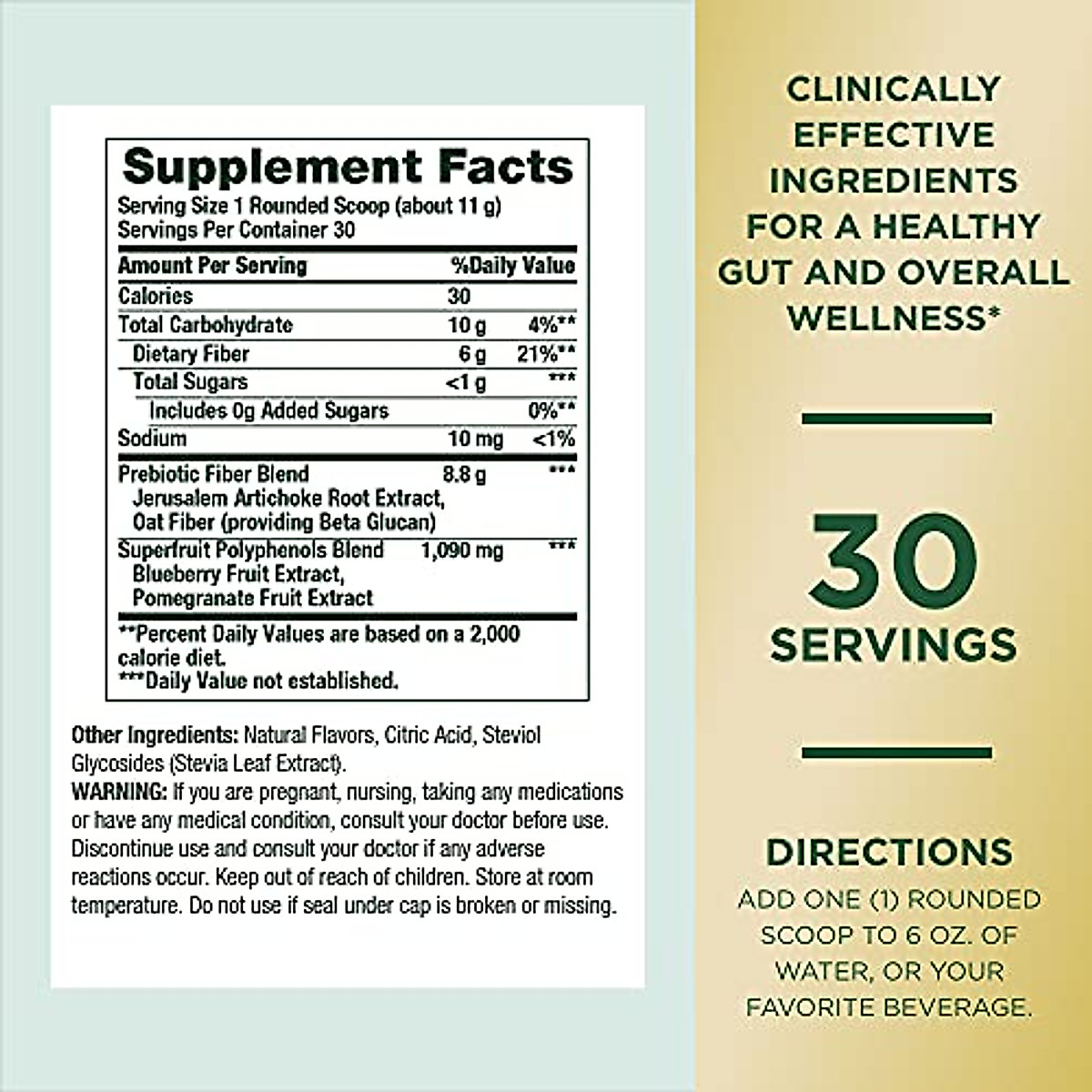 Nature's Bounty Advanced Prebiotics Plus Powder with Fibers and Polyphenols with Jerusalem Artichoke Extract, Oat Beta Glucan and Superfruit Extracts, 11.6 Oz