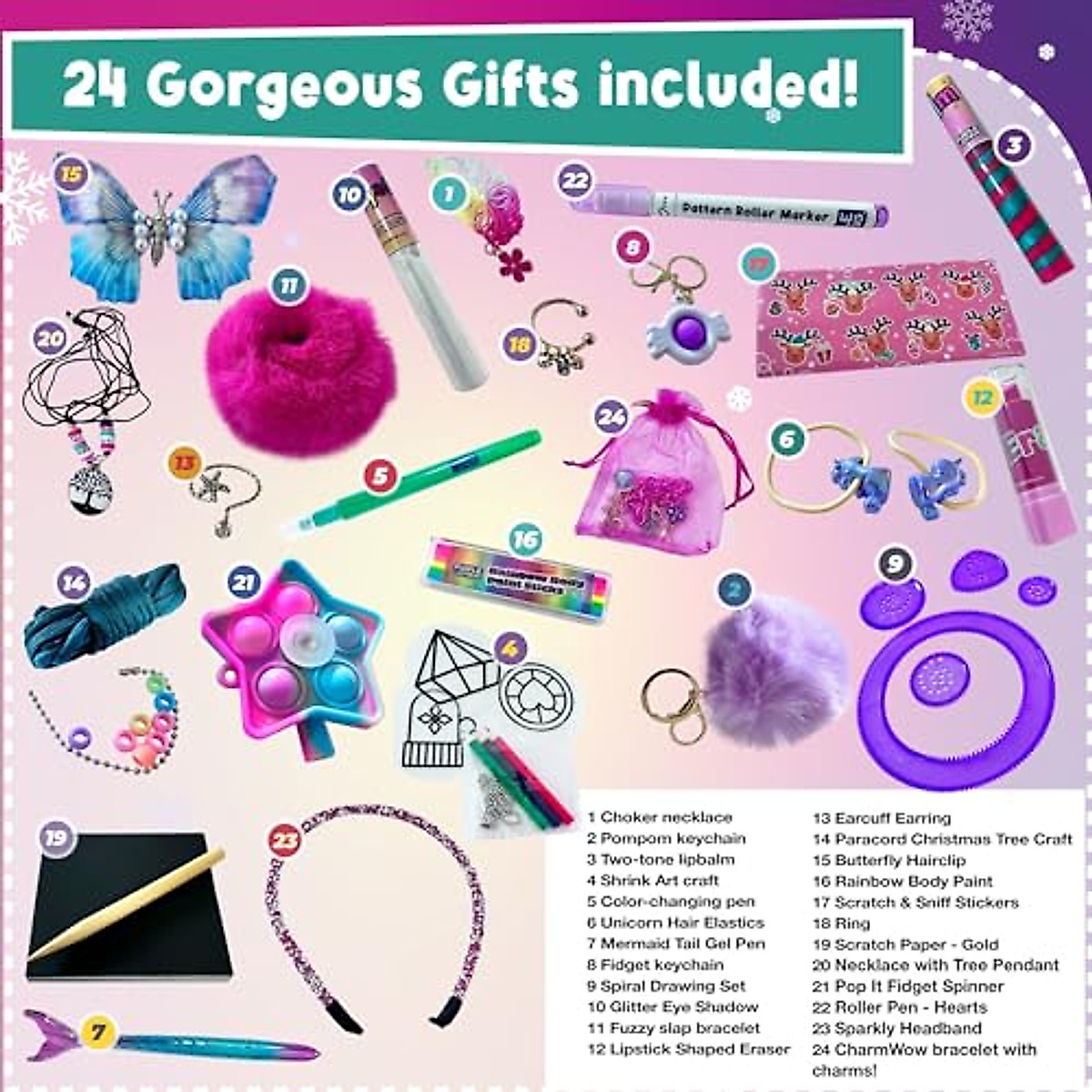 PURPLE LADYBUG Girls Advent Calendar 2023 with 24 Unique Gifts - Crafts, Makeup, Jewelry, Accessories, & More - Cool Kids Advent Calendar 2023, Fun 24 Days of Christmas Countdown for Girl Age 6+