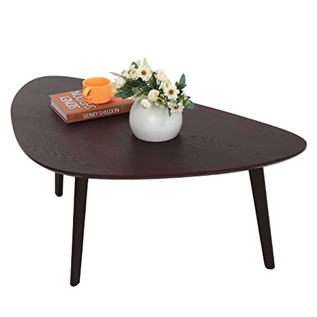 Small Coffee Table Modern Mid Century Coffee Tables Wooden Vintage Oval Chic for Living Room,Natural Wood Texture,Unique Triangle Tabletop,Oak Leg,Easy Assembly