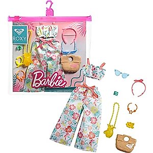 Barbie Storytelling Fashion Pack of Doll Clothes Inspired by Roxy: Matching Floral Top & Pants with 7 Accessories Dolls Including Pineapple Purse, Gift for 3 to 8 Year Olds