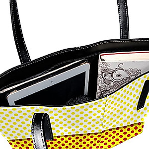 Yellow Blue Polka Dot Pattern Leather Tote Shoulder Bag for Women Satchel Handbag