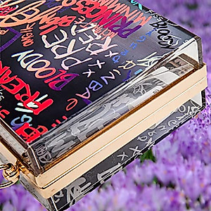 Ladies Purses Graffiti Cross Body Purse for Women Acrylic Clutch Trendy Clear Evening Bag for Wedding Cocktail Party Prom Blue