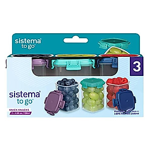 Sistema To Go Collection Medium Knick Knack Snack Container, 4.6 oz./136 ml, Multi color, 3 Count
